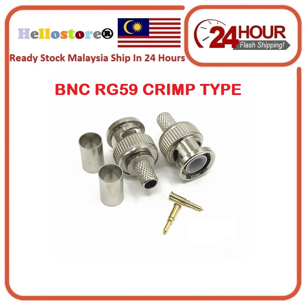 BNC RG59 CRIMP TYPE COAXIAL CONNECTOR MALE PLUG FOR CCTV RG59 CABLE ...