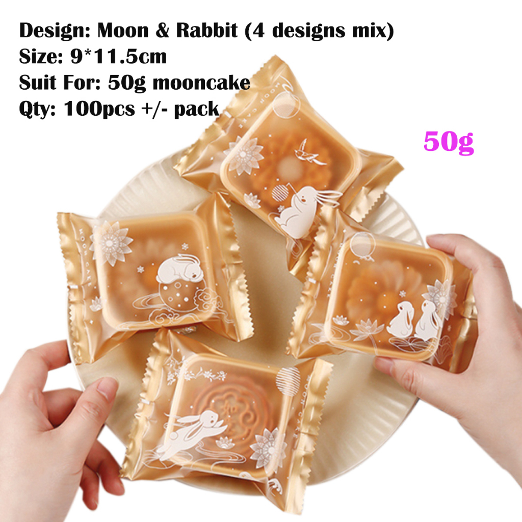 100 Pcs Mooncake Tray Stackable 50g/80g/100g Mooncake Seal Plastic Bag ...