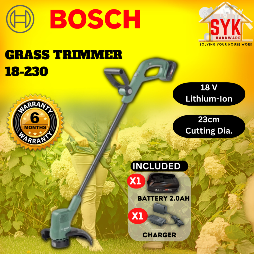 SYK Bosch 18-230 Cordless Easy Grass Cutter Trimmer Battery Gardening Tools Mesin Potong Rumput ...
