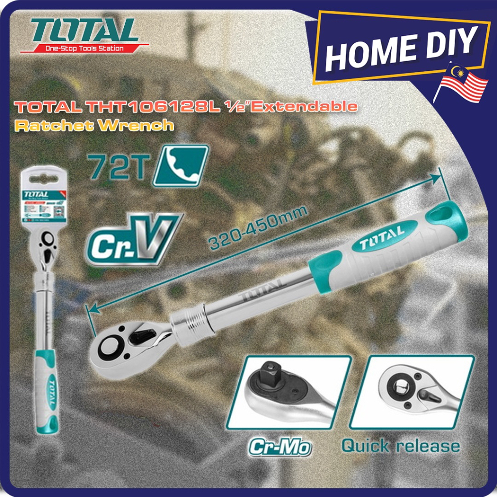 TOTAL ½″ Extendable ratchet wrench 320mm ~ 450mm - THT106128L ...
