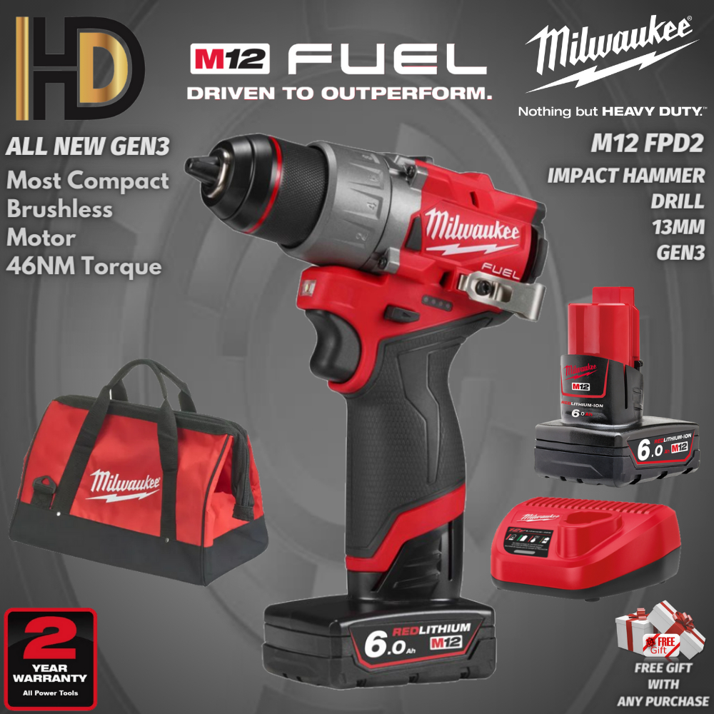 Milwaukee M12 FPD2 Fuel 13MM Impact Hammer Drill / Gen 3 Percussion ...