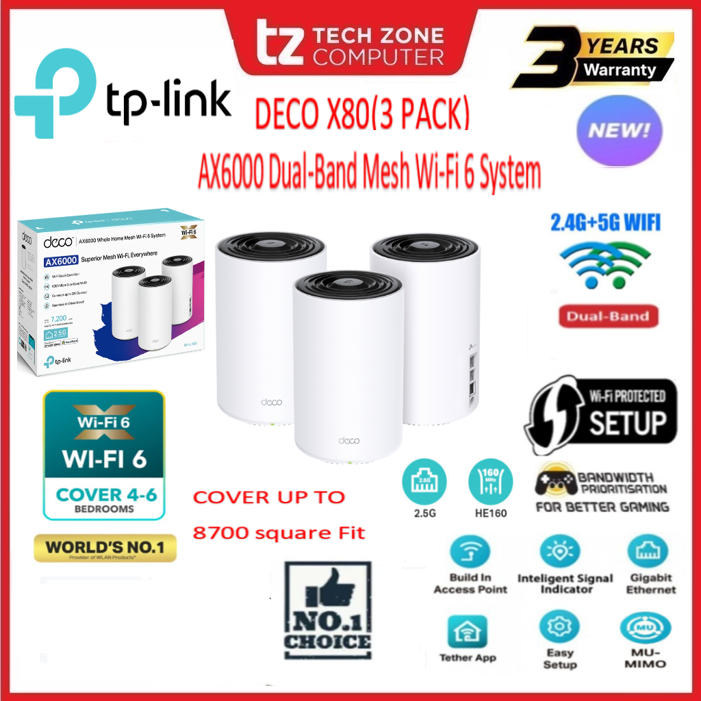 TP-LINK DECO X80(3 PACK)AX6000 Dual-Band Mesh WiFi 6 System | Shopee Malaysia