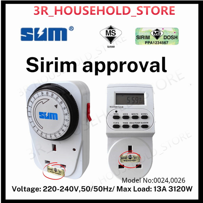 SUM 24 Hours Digital Timer / Analog Timer 3 Pin Plug w/SIRIM Approved | Shopee Malaysia