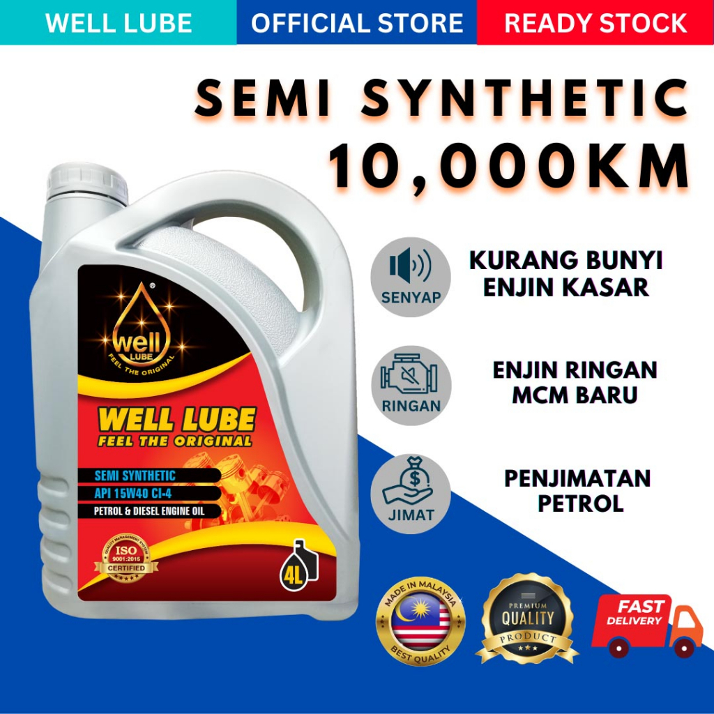 WELL LUBE API SN 15W40 4L Semi Synthetic Engine Oil Lubricant Minyak Hitam Kereta (Proton ...
