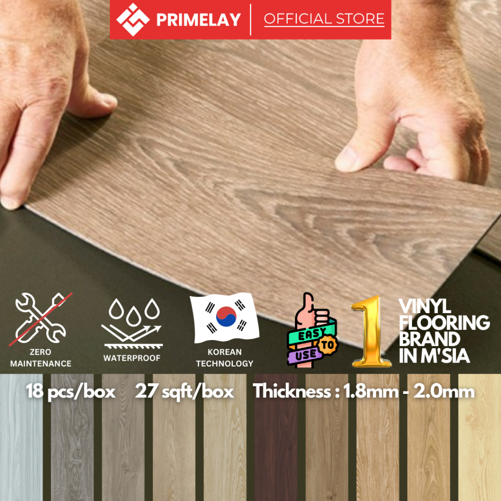 (1.8mm) Primelay Vinyl Sticker Flooring for DIY | Lantai Kayu Vinyl ...