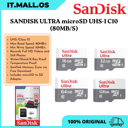 SANDISK ULTRA microSD UHS-I C10 (80MB/S) 7 Year SanDisk Warranty (For ...