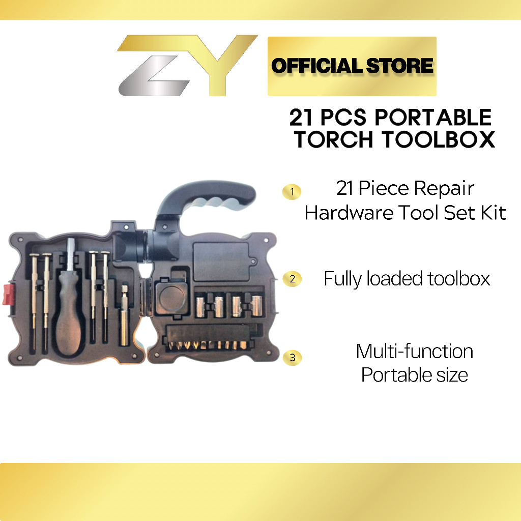 21pcs Portable Torch Toolbox Multi-Function Tool Set- Flashlight Torch ...