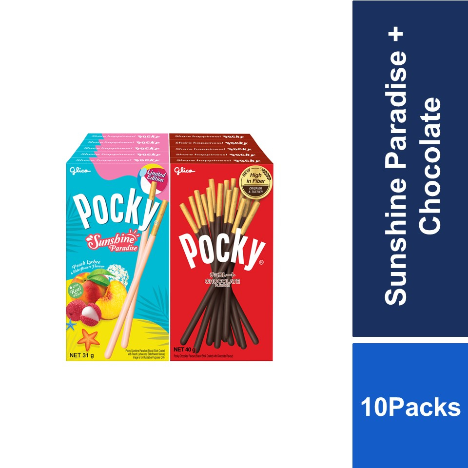 Glico Pocky Sunshine Paradise Flavour 5 Packs + Pocky Chocolate 5 Packs ...
