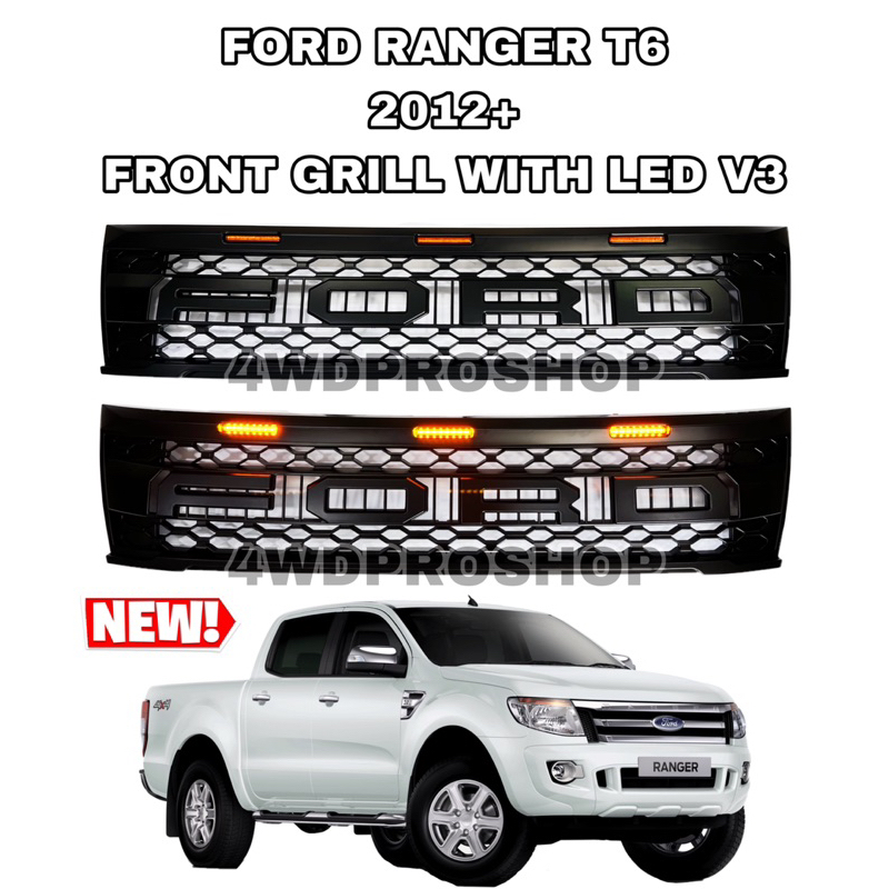 FORD RANGER T6 2012+ Front grill with 3 led new design | Shopee Malaysia