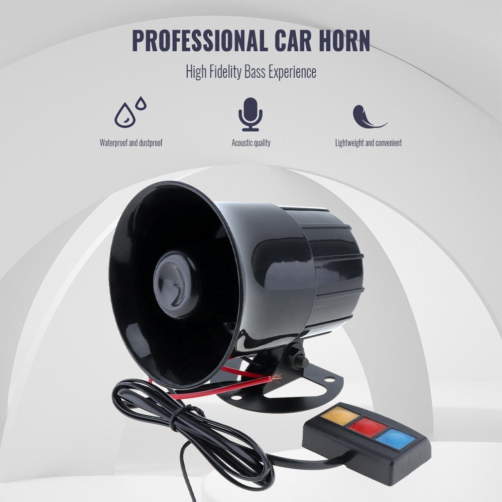 SUPER LOUD 12V Alarm Siren Horn Backup Buzzer System Police 3 Tone ...