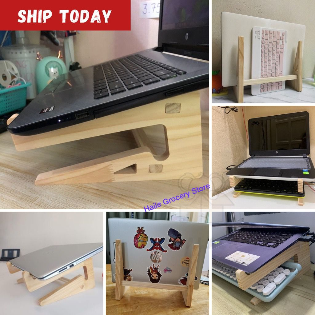Ready Stock// Wood Stand Laptop Support Monitor Support Foldable Laptop ...