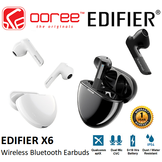 "EDIFIER X6 BLUETOOTH 5.0 WIRELESS EARBUDS WITH DUAL MIC CVC , IP54 ...
