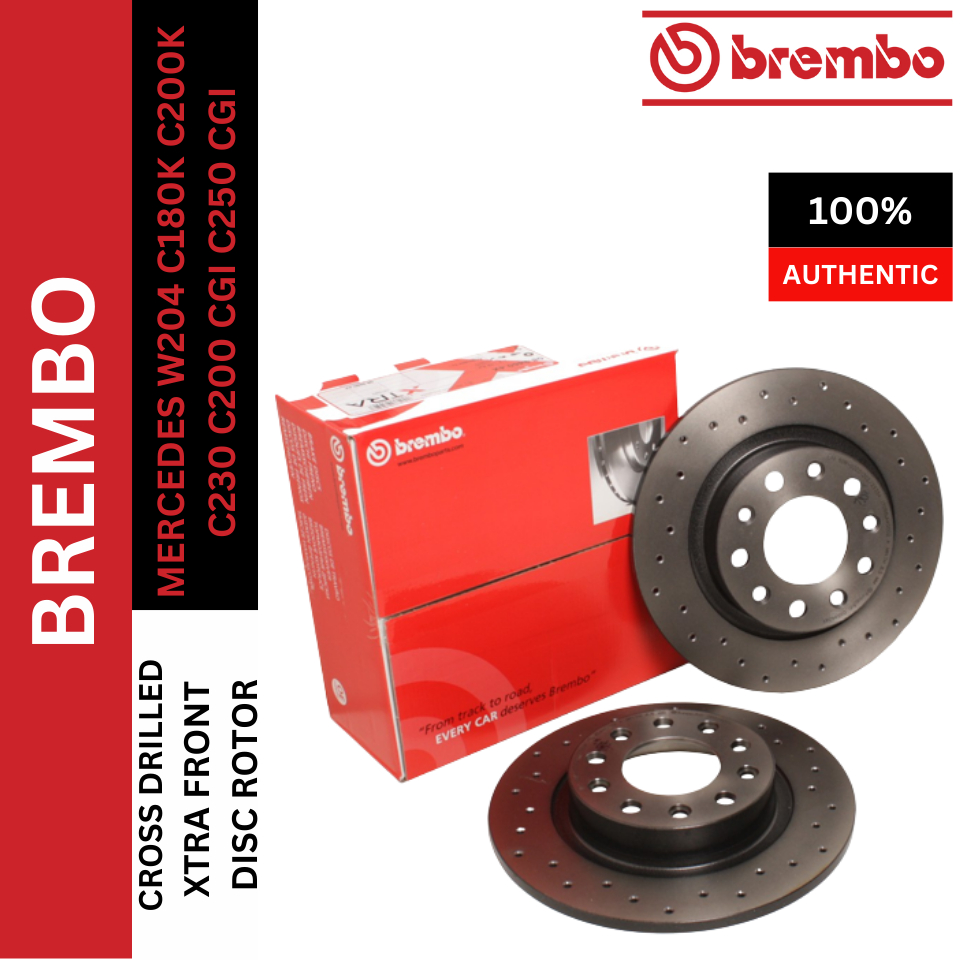 GENUINE BREMBO FRONT CROSS DRILLED BRAKE DISC ROTOR MERCEDES W204 C180K C200K C230 C200 CGI C250 ...