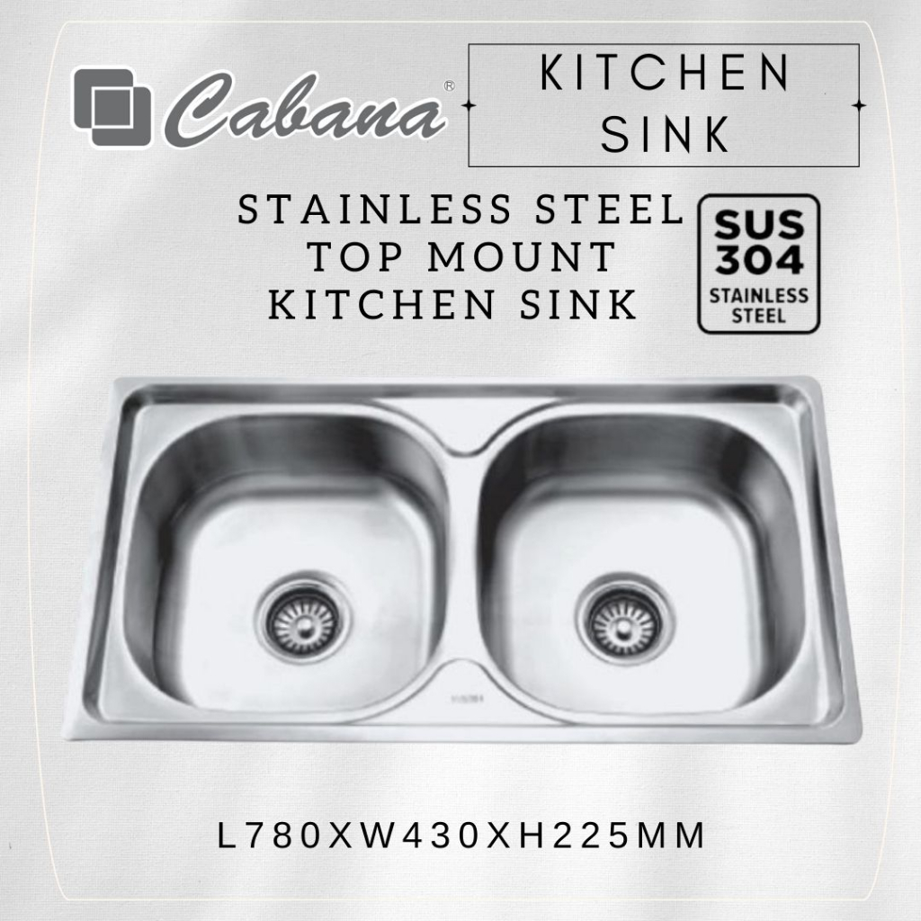 CABANA Top mount Double Kitchen Sink 0.8mm Thick Stainless Steel 304 ...