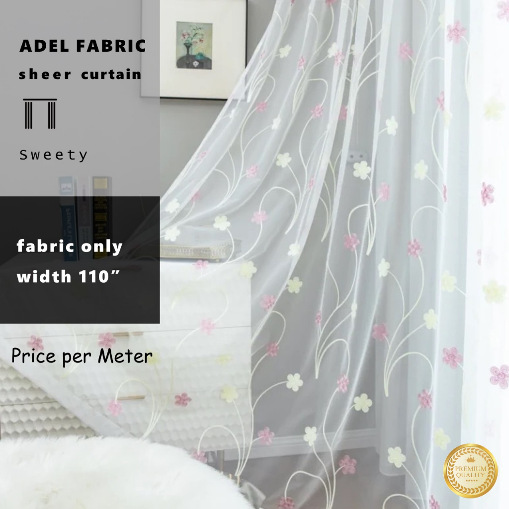 ADEL FABRIC Sweety 110” Cut to Length Embroidered Sheer Curtain Fabric ...