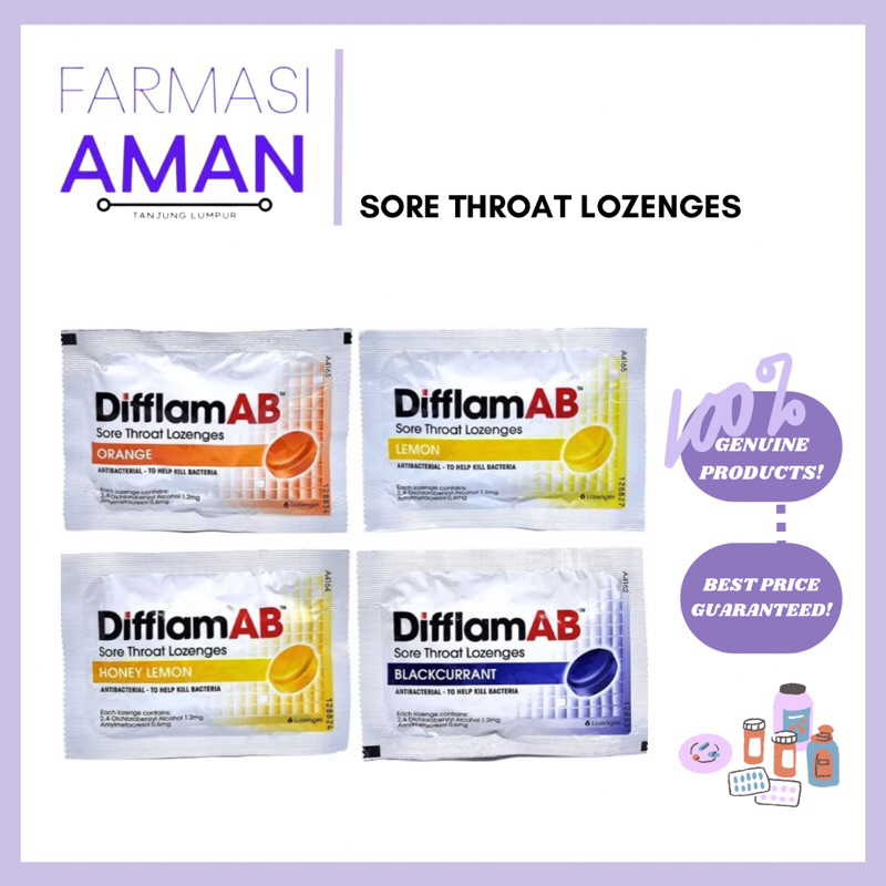 Difflam AB Lozenges 6's (Orange / Lemon / Blackcurrant / Honey Lemon ...