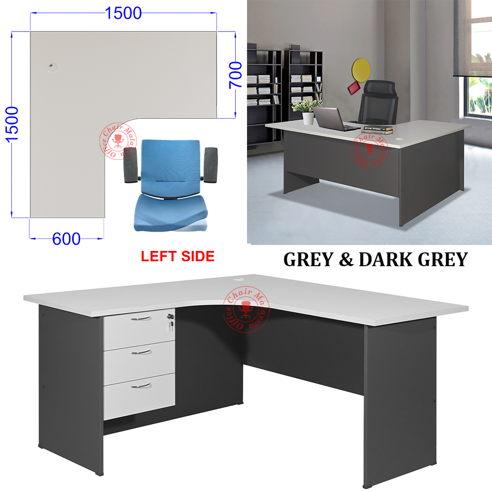 L Shape Table with Fixed Pedestal / Office Desk / Writing Table / Meja ...