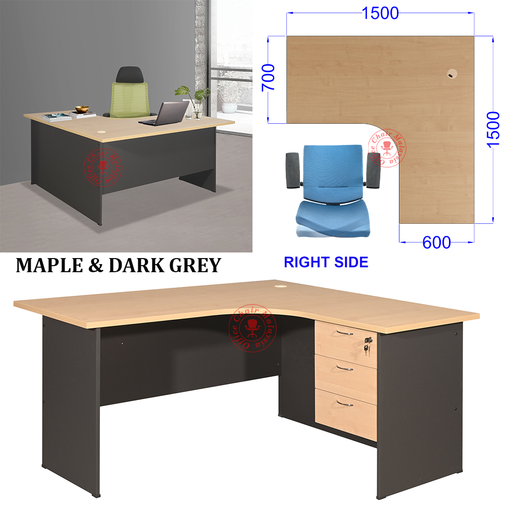 L Shape Table with Fixed Pedestal / Office Desk / Writing Table / Meja ...