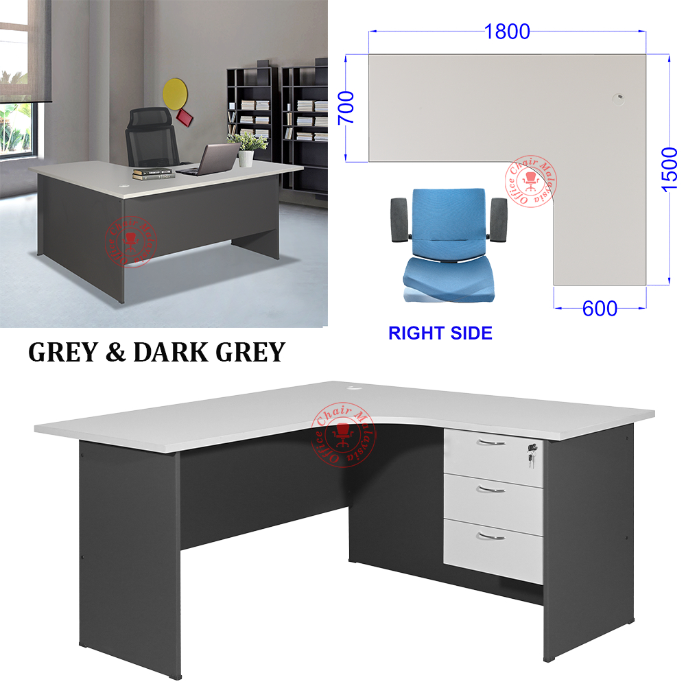 L Shape Table with Fixed Pedestal / Office Desk / Writing Table / Meja ...