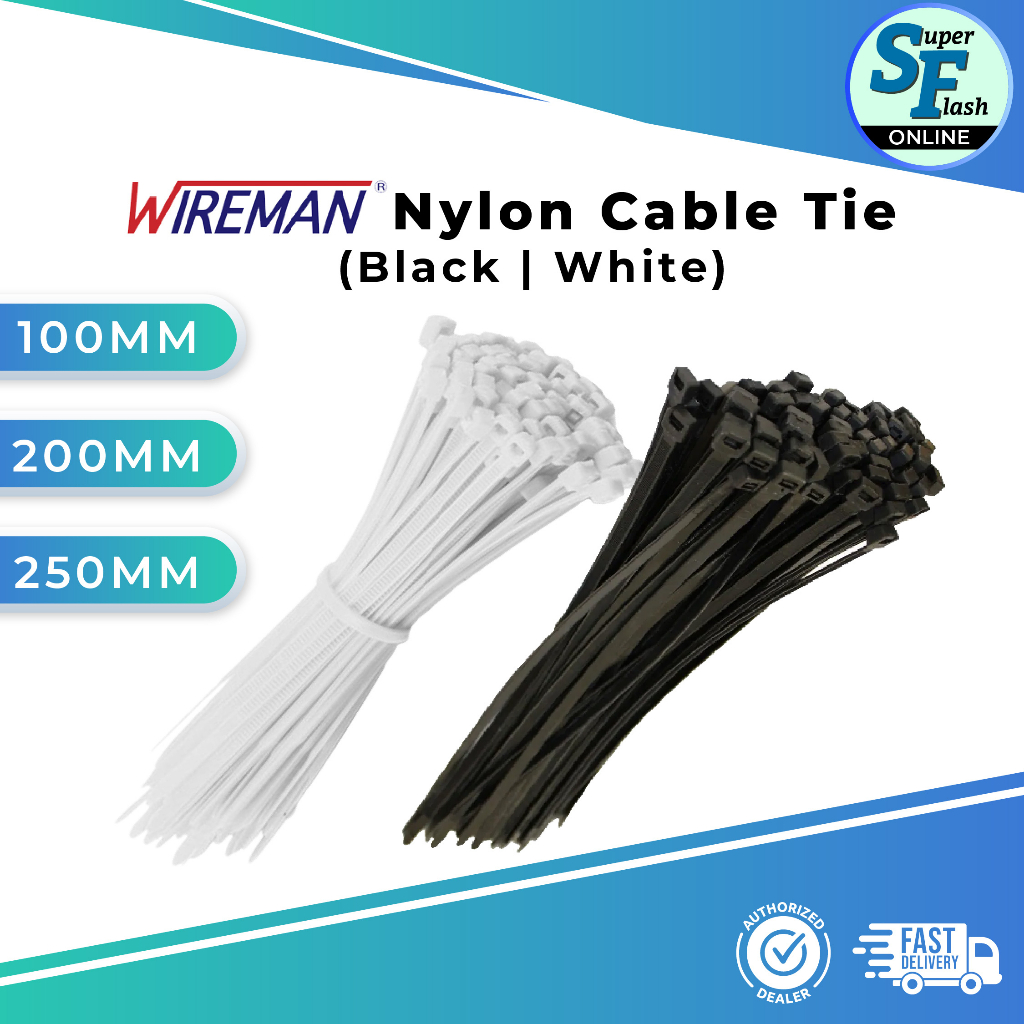 WIREMAN 100MM/250MM Nylon Cable Tie (Black/White) | Shopee Malaysia