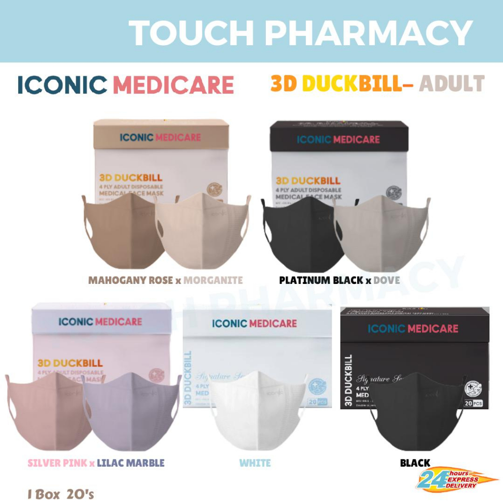 ICONIC 3D DUCKBILL 4PLY ADULT Disposable Medical Face Mask (20's/BOX ...