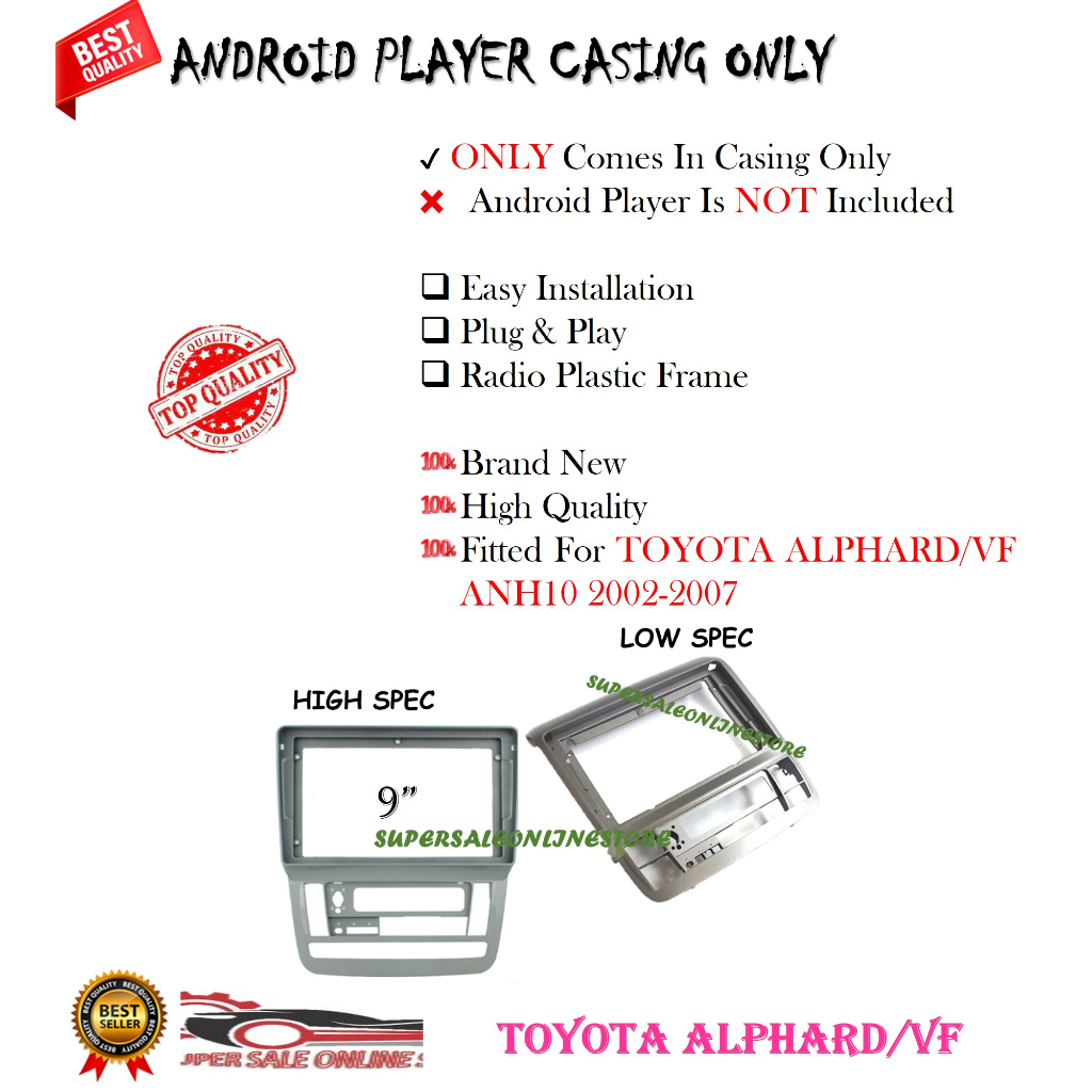 TOYOTA ALPHARD ANH10 2002-2007 (HIGH SPEC / LOW SPEC) 9 INCH ANDROID ...