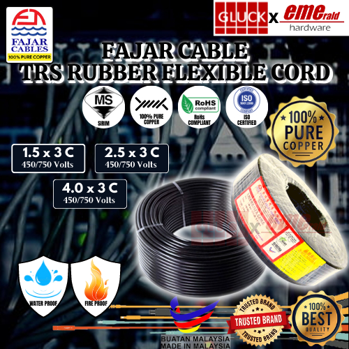 Fajar 1.5MM (30/0.25) , 2.5MM (50/0.25), 4.0mm² (56/0.30) x 3 Core Flexible Cord Cables 100% ...