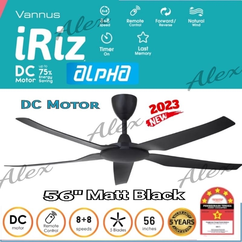 ALPHA Vannus - iRiz 5B/56' inc DC Motor Ceiling Fan with 5 Blades (8 ...