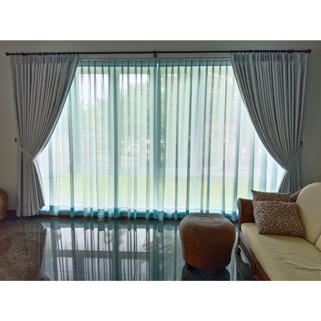 HIGH WINDOW SUNBLOCK CURTAIN YG2 WHITE COLOR & SEA BLUE SHEER | Shopee ...