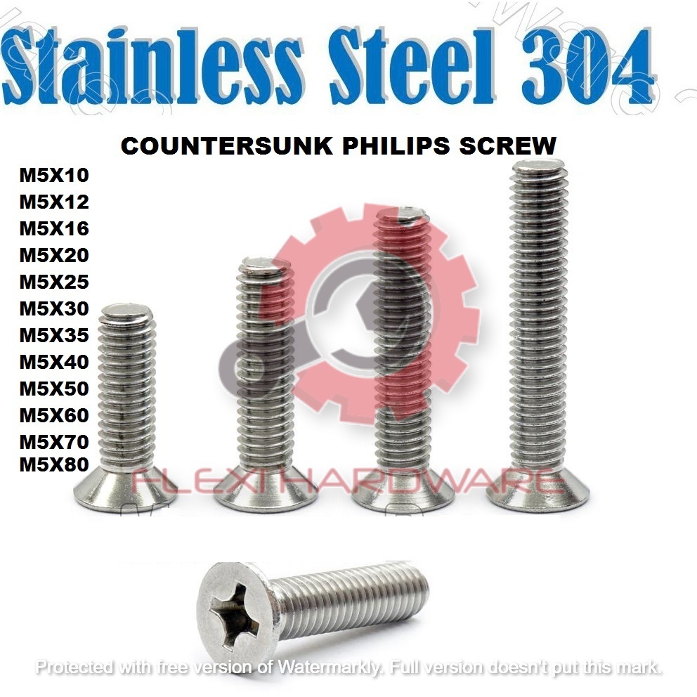 M5 CSK Countersunk Philips Screw Flat Head Screw 304 Stainless Steel ...