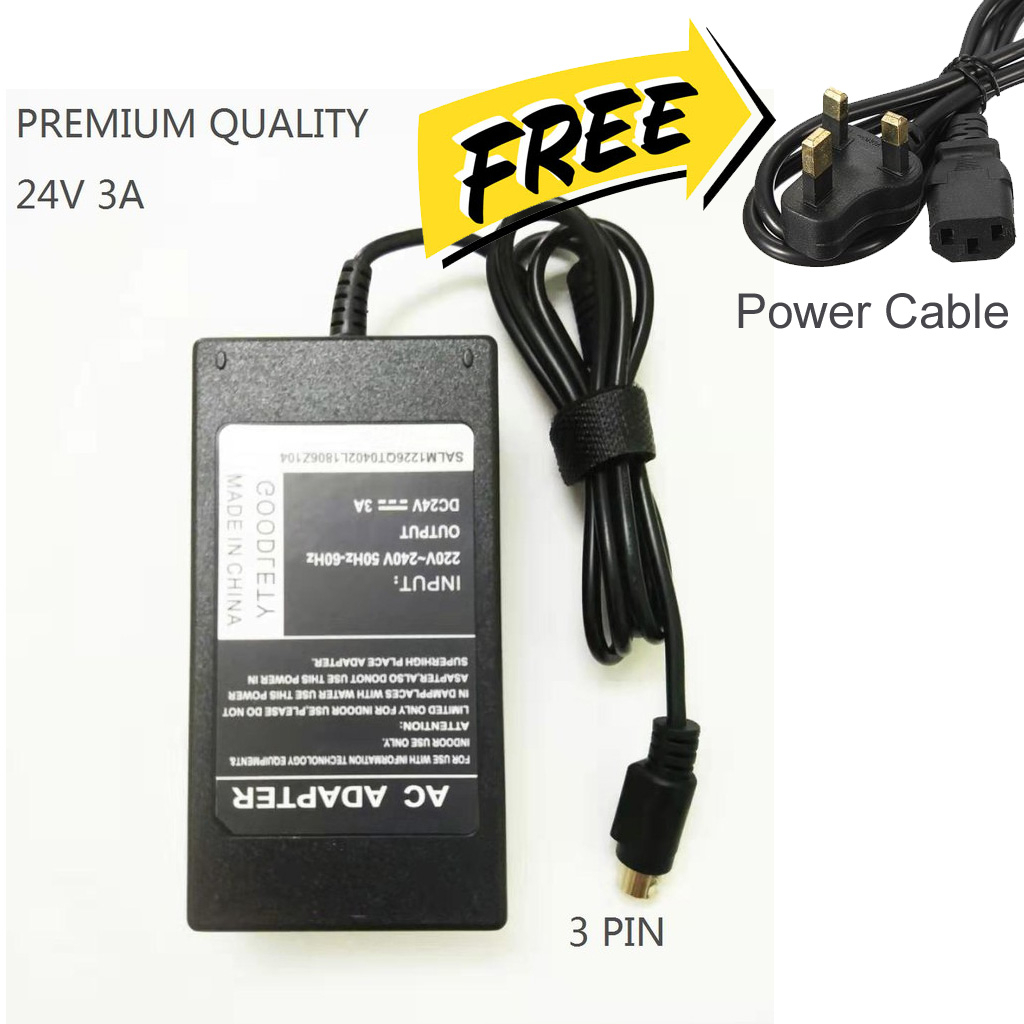 24V 3A 72W AC Power Adapter / Charger for Thermal Receipt Printer 3 Pin ...