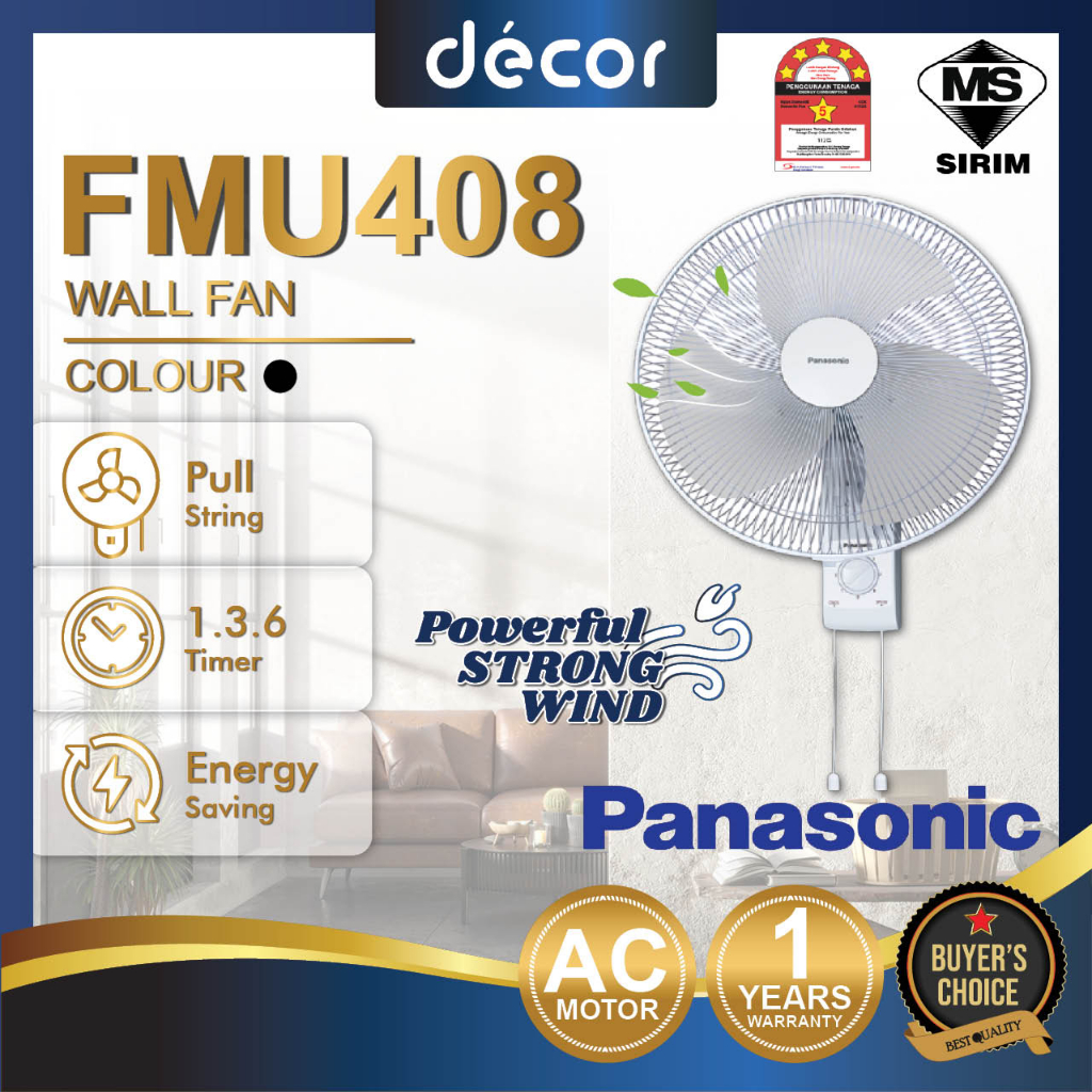 Panasonic Fan Panasonic FMU408 16" Wall Fan F-MU408 3 Blades White ...