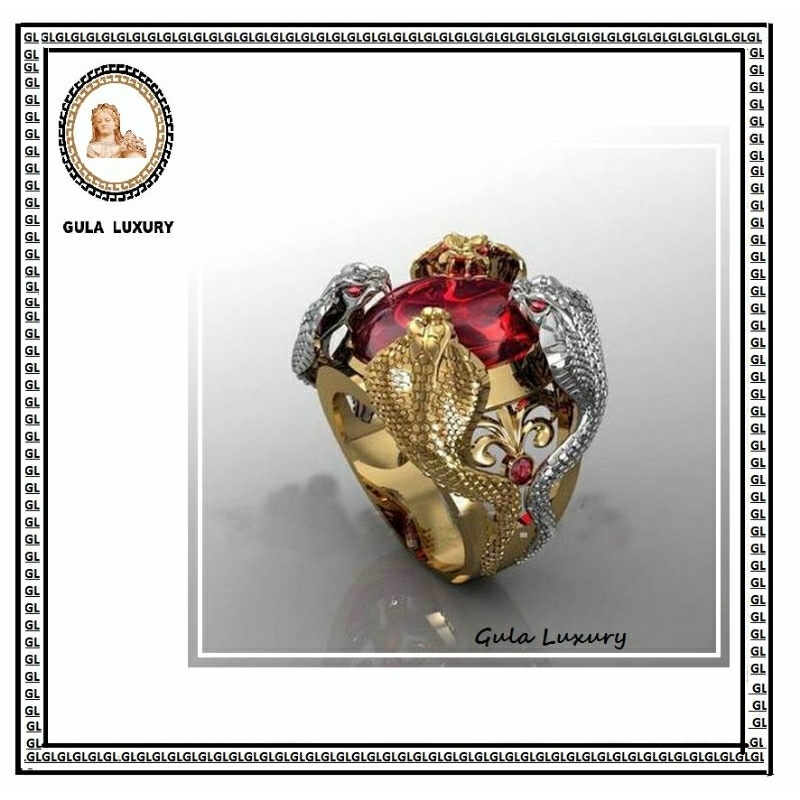 Luxury Royal inner Red Diamond with rounded Snakes Ring for Men ...