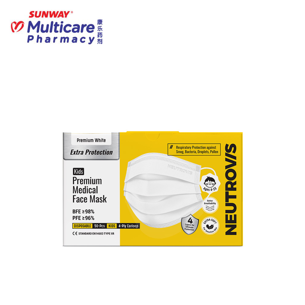 Neutrovis 4 Ply Kids Premium Medical Face Mask 50s Premium White ...