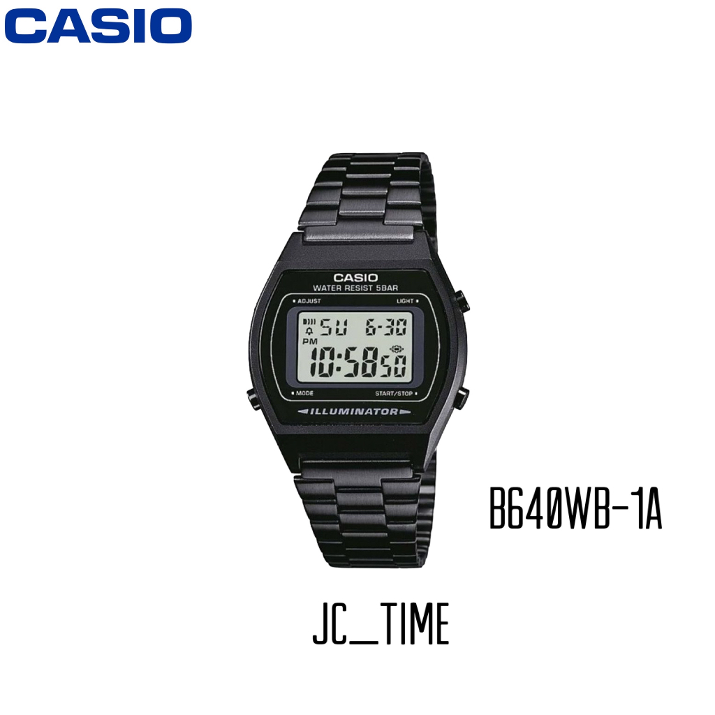 CASIO Vintage B640WB-1A Unisex Digital Classic Black Stainless Steel Casual Watch 100% Authentic ...