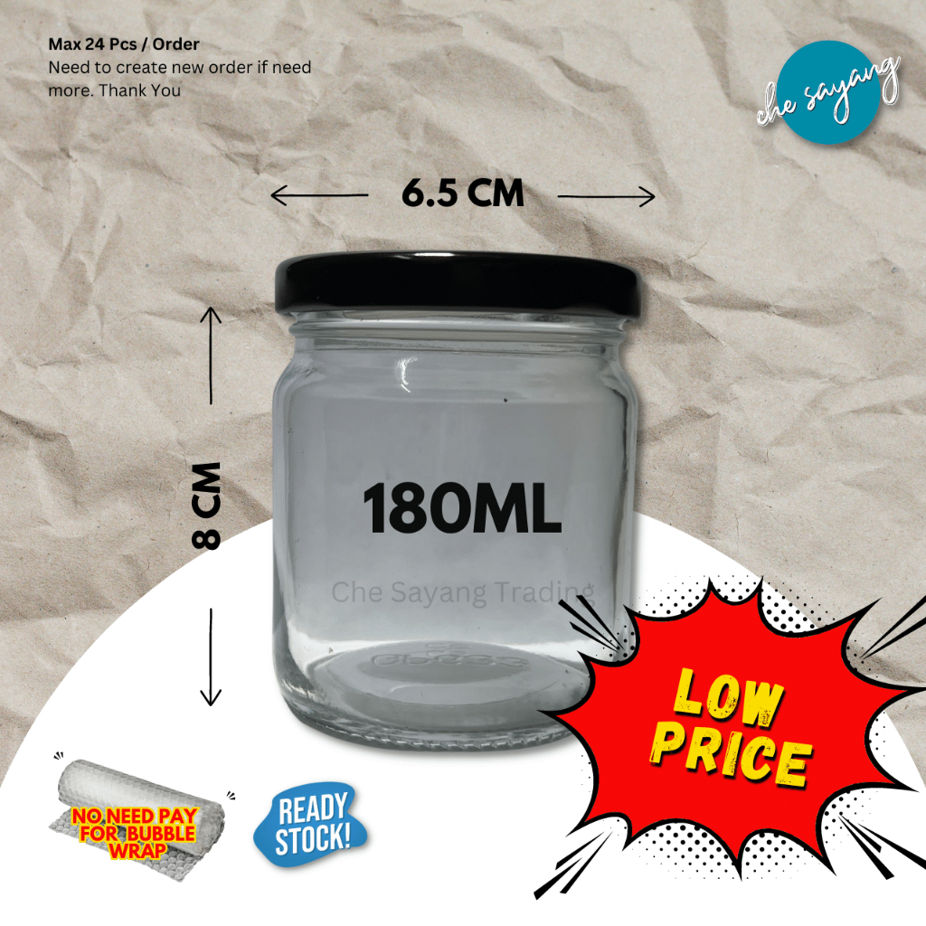 (180ml) Balang Kaca / Balang Goodies Atau Balang Sambal / Glass Jar (6 ...