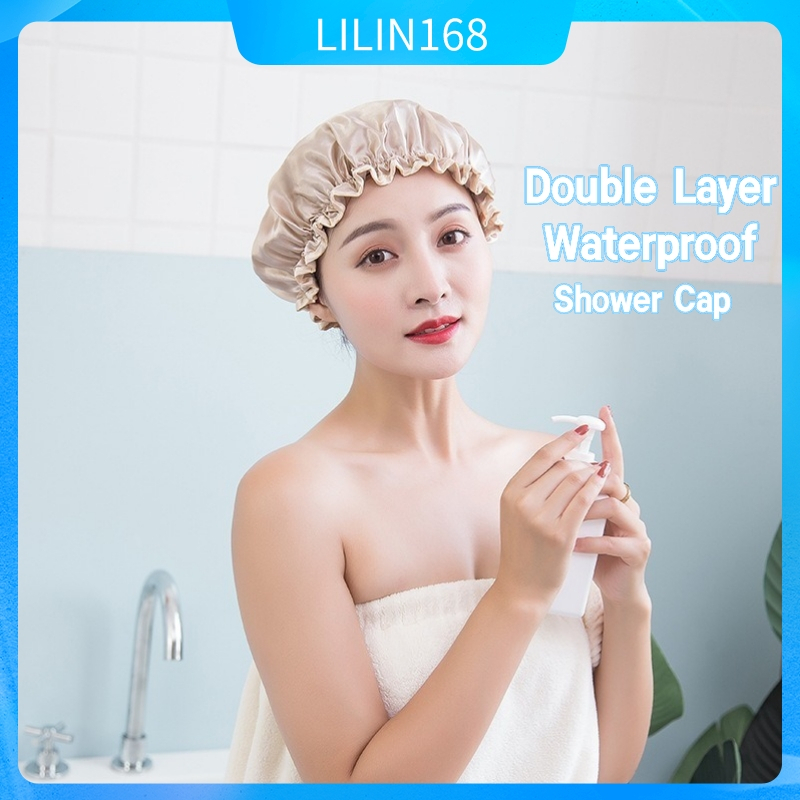 Household Double Layer Waterproof Shower Cap PEVA Thickened Women's Oil ...