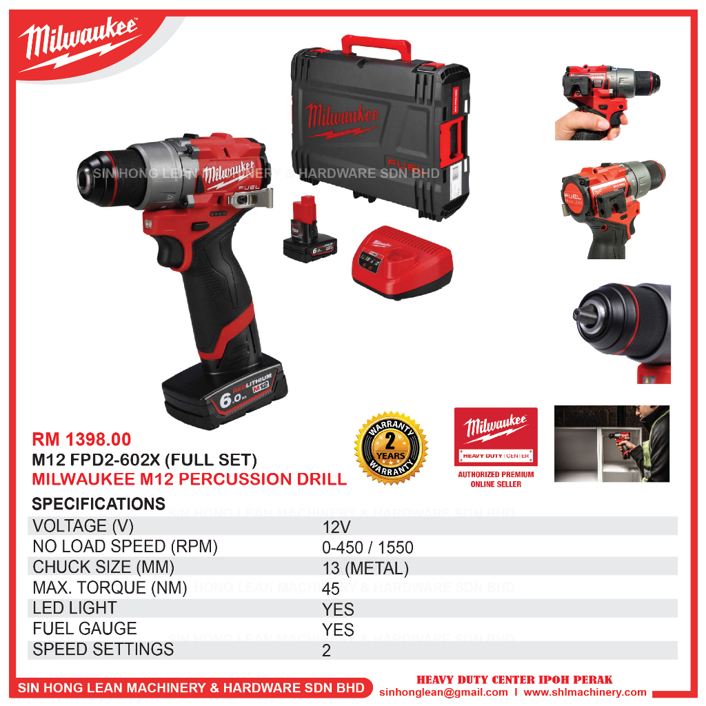 MILWAUKEE M12 FPD2-602X SA M12 FUEL GEN III 13MM PERCUSSION DRILL ...