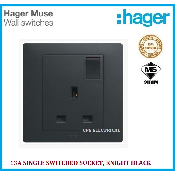 HAGER MUSE WGMS113S 13A single switched socket outlet - KNIGHT BLACK | Shopee Malaysia