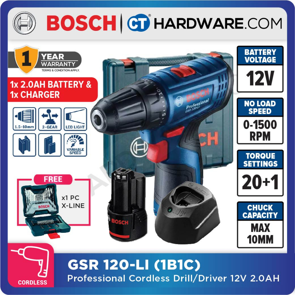BOSCH GSR120-LI (GEN 2) PROFESSIONAL CORDLESS DRILL / DRIVER (GSR120LI ...