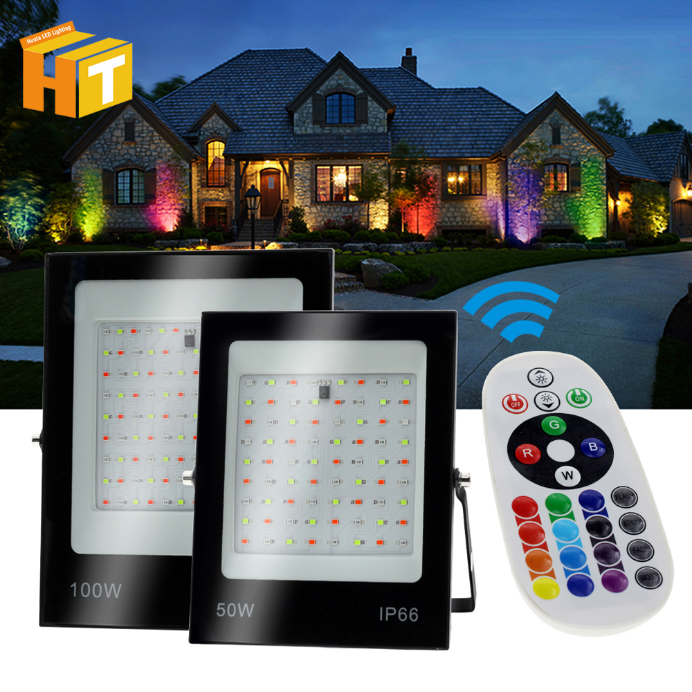 RGB LED Flood Light 30W 50W 100W 200W IP66 Waterproof Outdoor Spotlight RGB Lamp Floodlight ...