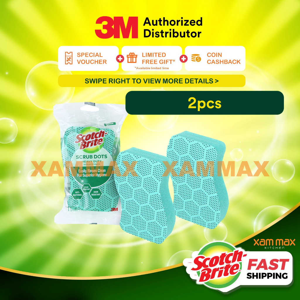 3M Scotch Brite Scrub Dots Heavy Duty Scrub Sponge Scouring Sponge Wash ...
