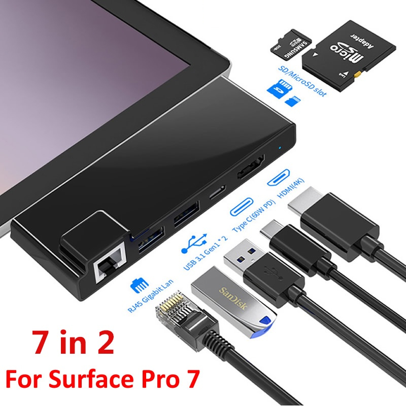Hab 7 In 2 Dock for Microsoft Surface Pro 7 Hub Docking Station Adapter ...