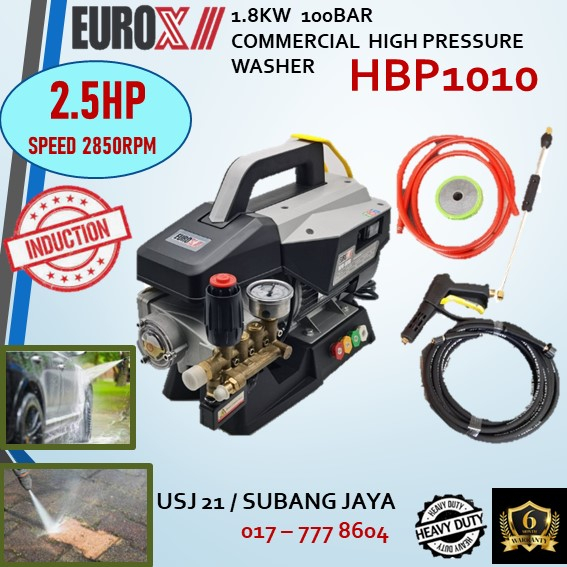 EUROX HBP1010 Heavy Duty Electric High Pressure Washer 1.8KW 100bar - Induction Motor - 6 Months ...