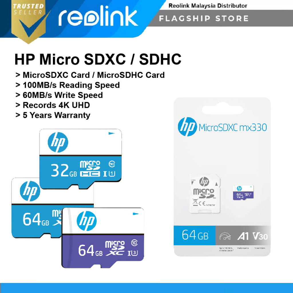 HP 64GB mx330 Class 10 U3 microSDXC Flash Memory Card - 100MB/s, Class 10, U3, 4K UHD, Full HD ...