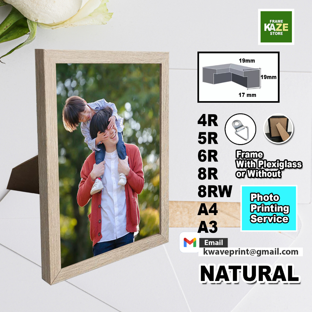 Photo Frame Wooden Natural 4R 5R 6R 8R 8RW A4 A3 Photo Frame | Certificate Frame l Plexiglass ...