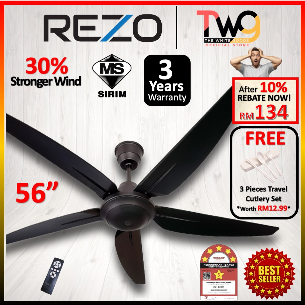 [FAST SHIP] Rezo Ceiling Fan MR56DC 56" 5 ABS Blades 5 Speed With ...