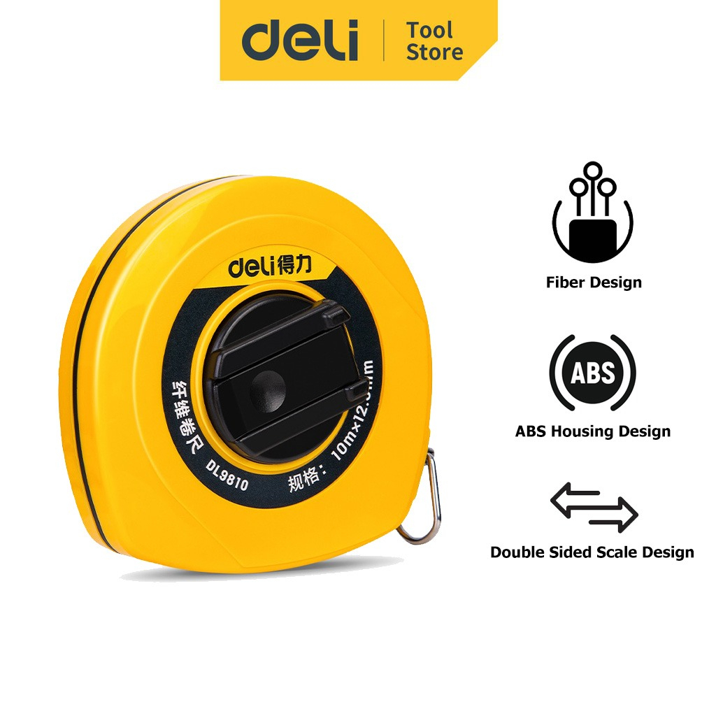 Deli Tools Fiber Leather Measuring Tape 10mx12.5mm Class III Double Sided Scale Design DL9810 ...