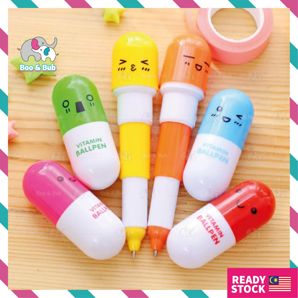 Cute Pill Pen | Cartoon Expression Retractable Vitamin Capsule Pen ...