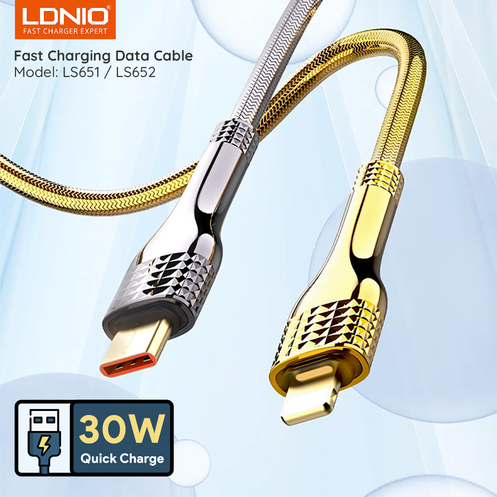 LDNIO LS651 1 METER GOLD PLATED 30W FAST CHARGE QUICK CHARGE CABLE | Shopee Malaysia